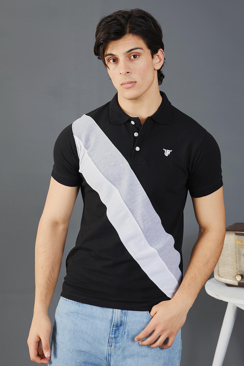 Premium Black Polo with Grey White Panels For Men in Pakistan ...