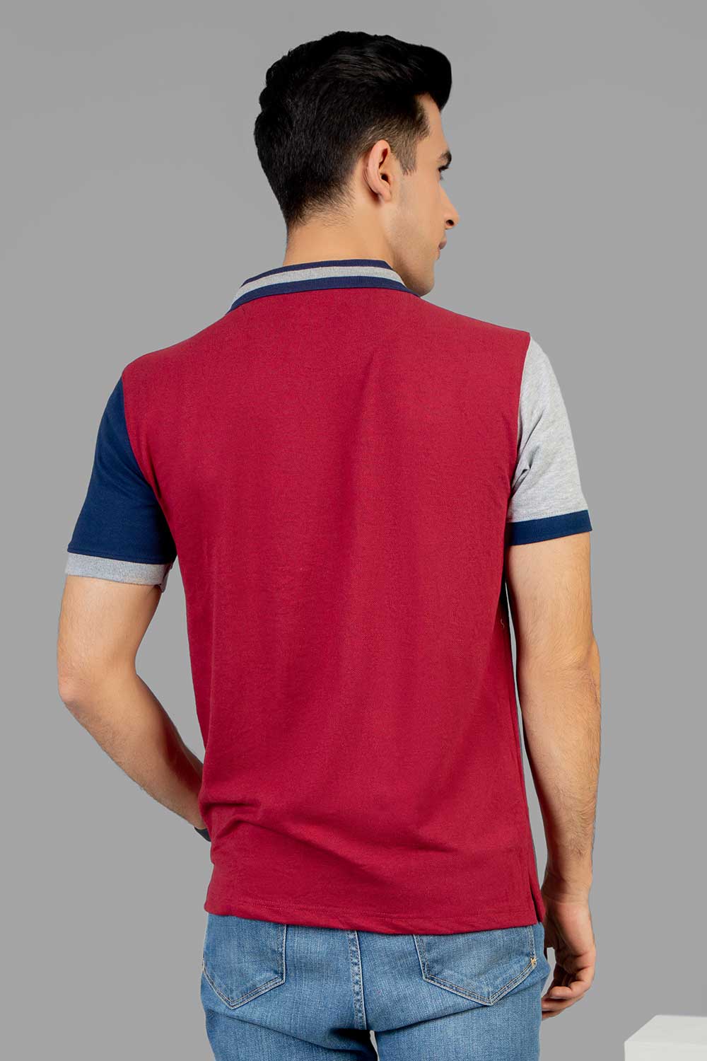 Premium Maroon Polo with Grey Navy Sleeves For Men in Pakistan ...